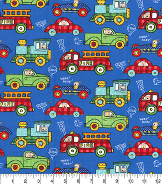 Transportation Bears On Dark Blue Nursery Cotton Fabric Joann