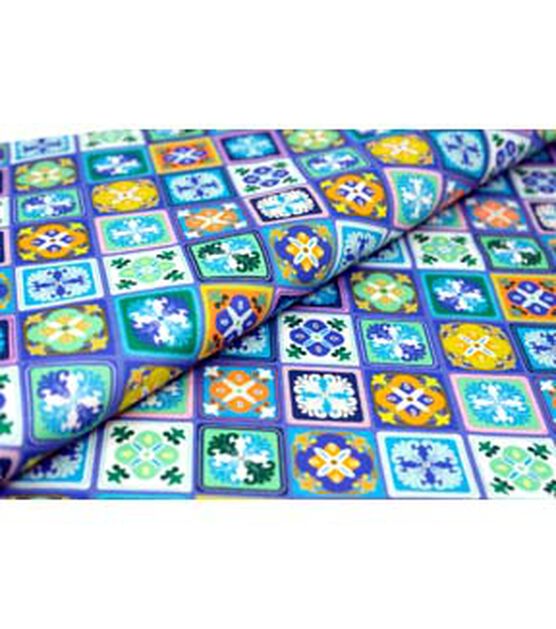 Stitch And Sparkle Blue Vintage Tiles Cotton Fabric Joann