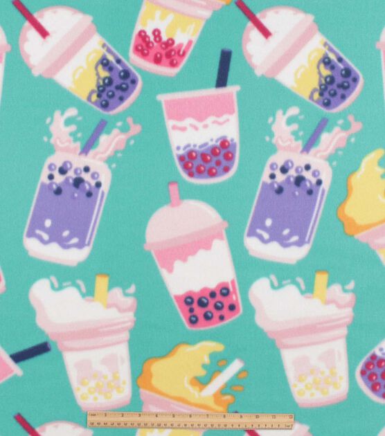 Bubble Tea On Teal Blizzard Fleece Fabric Joann