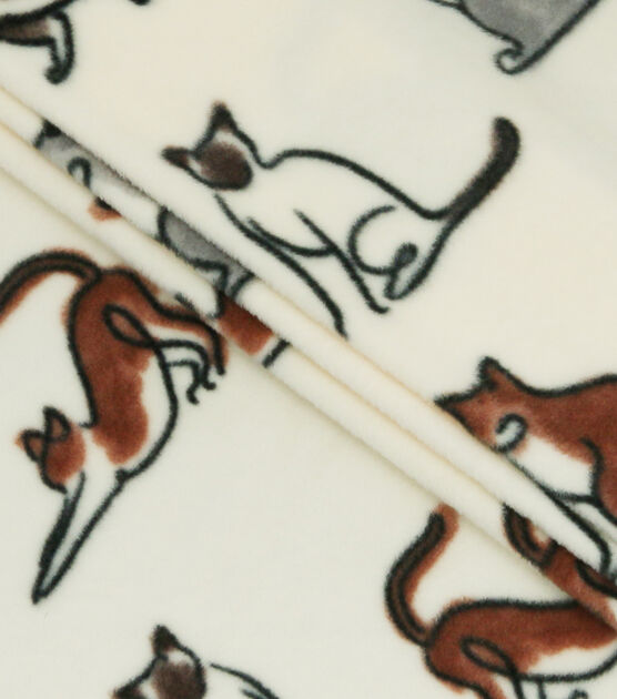Multiple Sketched Cats On Ivory Anti Pill Fleece Fabric Joann