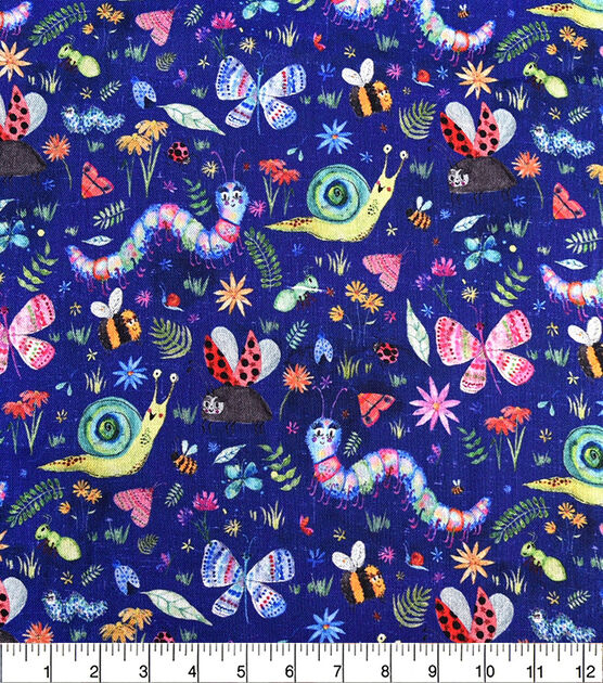 Rainbow Bugs On Blue Novelty Cotton Fabric Joann