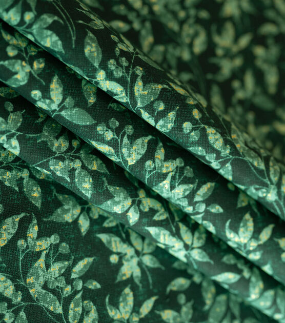 Winter Berry Foliage Green Quilt Foil Cotton Fabric By Keepsake Calico