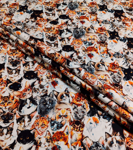 Watercolor Kitties On White Novelty Cotton Fabric Joann