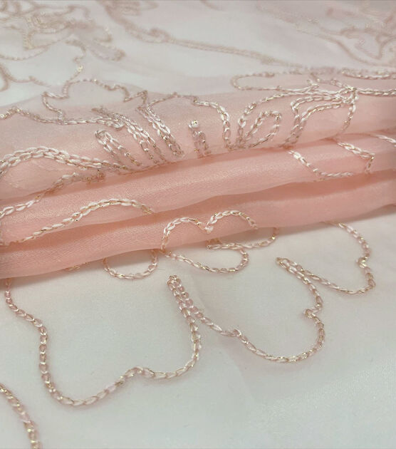 Pink Floral Embroidered Organza Fabric Joann
