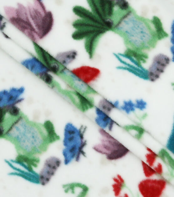 Frogs And Mushrooms On White Anti Pill Fleece Fabric Joann