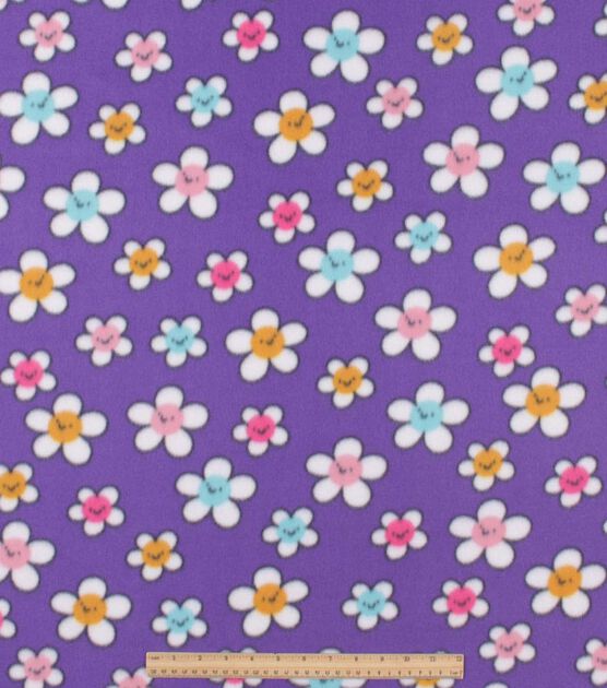 Smiley Daisies On Purple Blizzard Fleece Fabric Joann