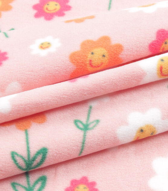 Smiling Daisies On Pink Anti Pill Fleece Fabric By Pop Joann