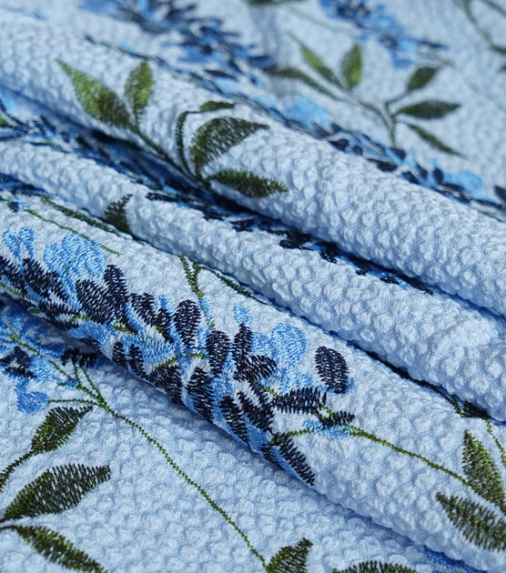 Blue Floral Printed Bubble Embellished Jacquard Fabric Joann