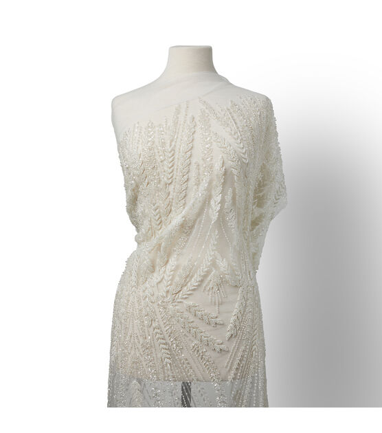 Badgley Mischka White Embroidered Sequin Beaded Mesh Fabric Joann