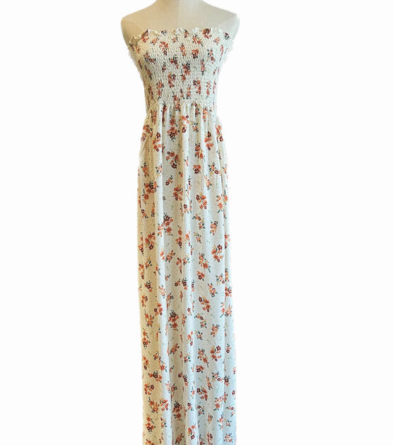 White Dot Bouquet Smocked Rayon Challis Fabric Joann