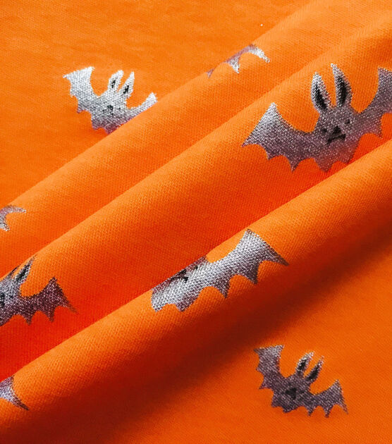Halloween Foil Orange Bats Interlock Knit Fabric By Pop Joann United