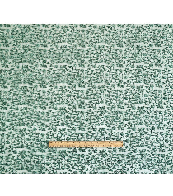 Green Embroidered Vine With Sequins Mesh Fabric By Sew Sweet Joann