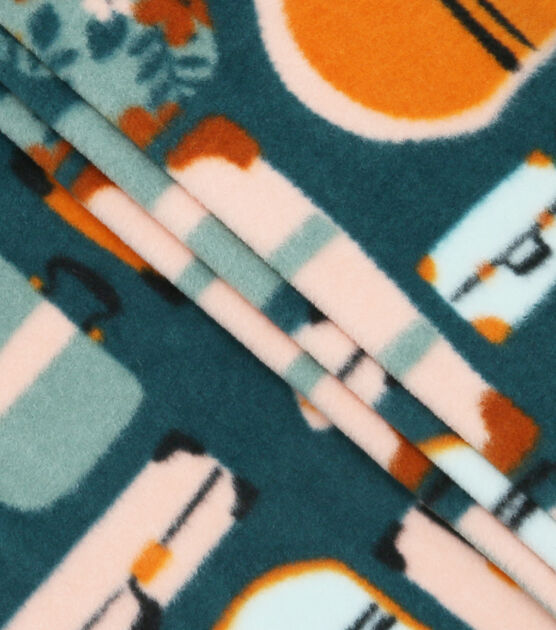 Floral Luggage On Blue Anti Pill Fleece Fabric Joann