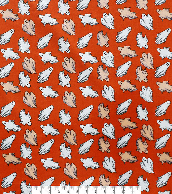 Glow In The Dark Halloween Mini Ghosts Orange Cotton Fabric Joann