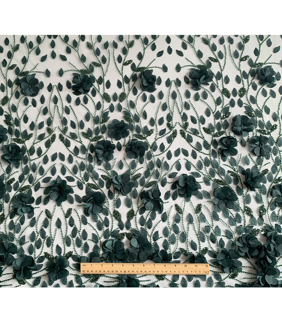 Green Floral With Beads Mesh Fabric Joann
