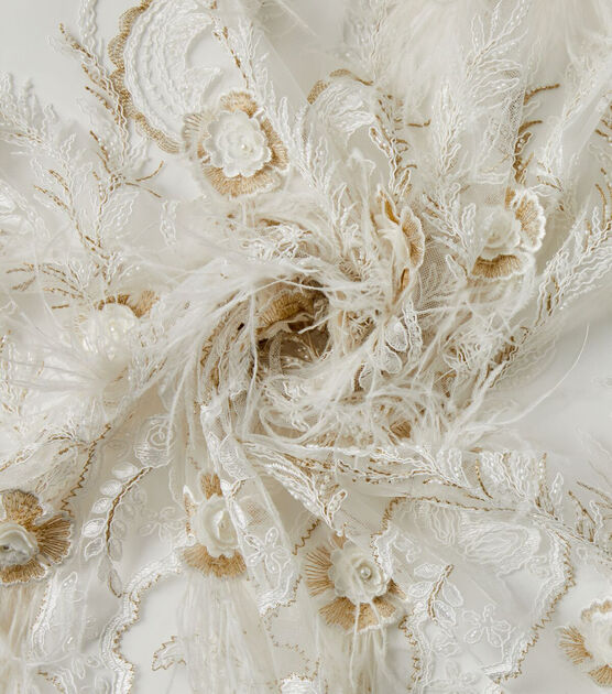 Badgley Mischka Champagne Ostrich Feather Mesh Fabric Joann