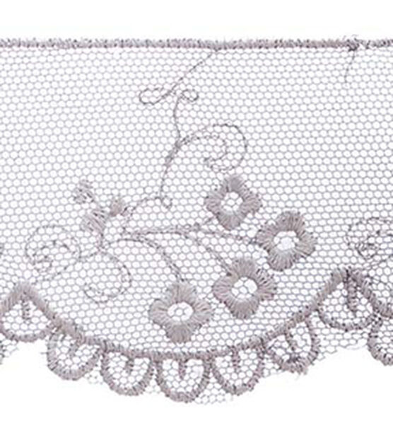 Simplicity Embroidered Scalloped Mesh Lace Trim 2 Light Gray Joann