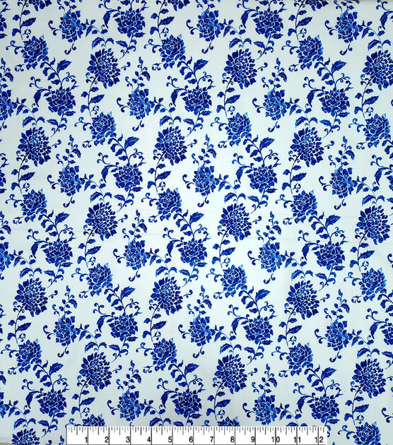 Delft Blue Floral On Cream Vine Christmas Cotton Canvas Fabric Joann