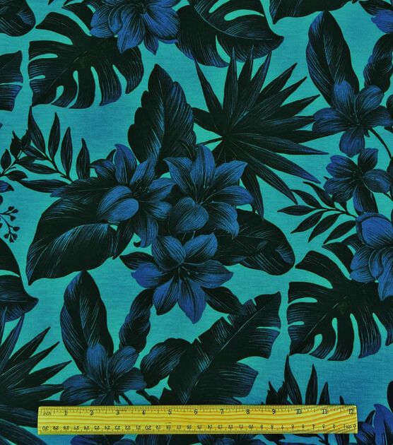 Blue Tonal Tropical Floral Spandex Knit Fabric Joann