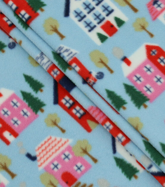 Mini Houses On Blue Anti Pill Plush Fleece Fabric Joann