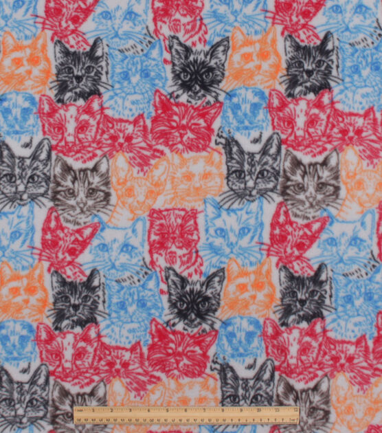 Multicolor Cat Faces Anti Pill Plush Fleece Fabric Joann
