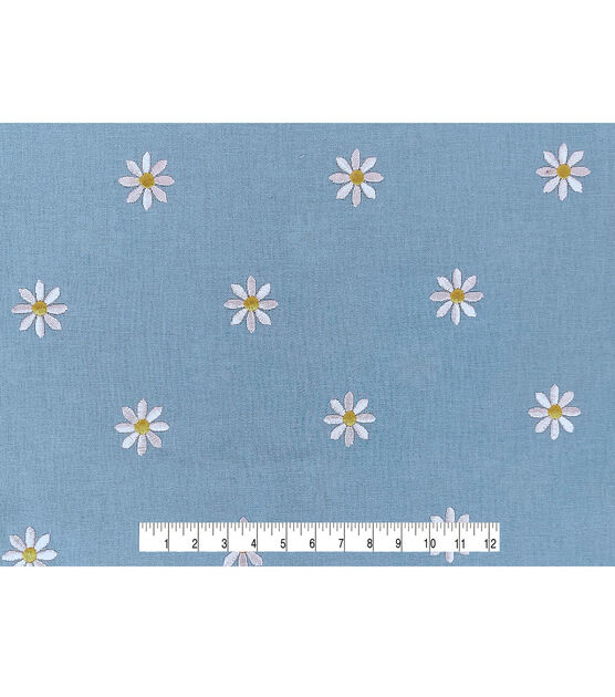 Daisy Embroideries On Light Blue Quilt Cotton Fabric By Keepsake Calico