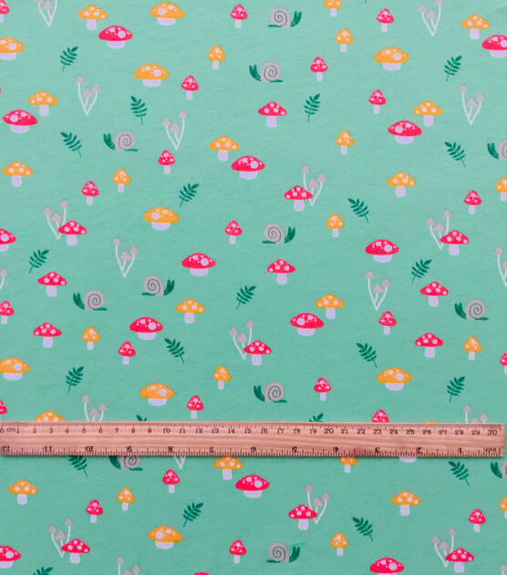 Spring Mushrooms On Green Jersey Knit Fabric By Pop Joann