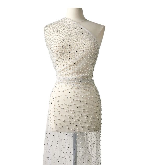Badgley Mischka White Cascading Pearls Mesh Fabric Joann