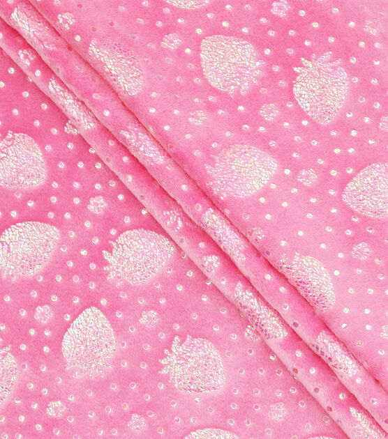 Foil Summer Strawberries On Pink Pure Plush Fleece Fabric Joann