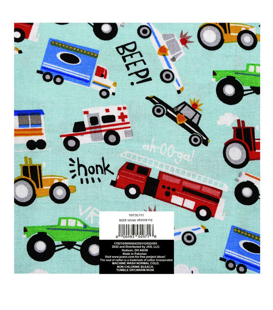 18 X 21 Beep Honk Vroom On Blue Novelty Cotton Fabric Quarter 1pc Joann