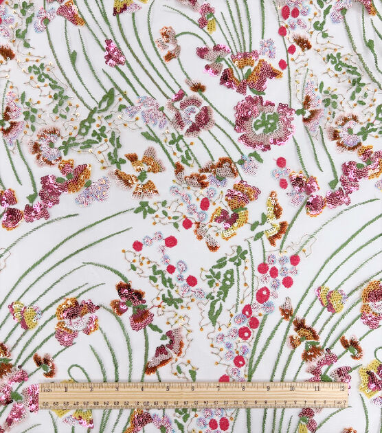 Multi Embroidered Floral Sequins On Mesh Apparel Fabric Joann