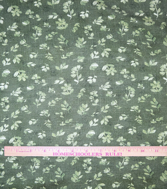 Green Floral Printed Slub Linen Fabric Joann