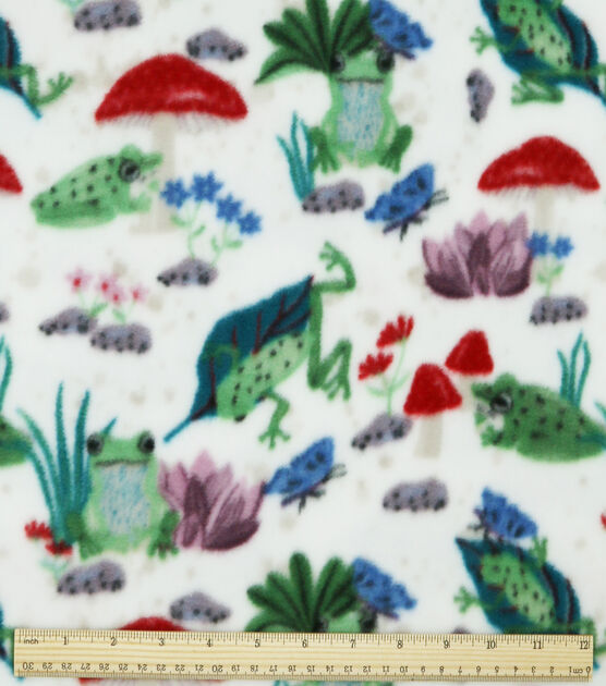 Frogs And Mushrooms On White Anti Pill Fleece Fabric Joann
