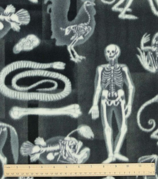 Skeleton X Ray On Black Halloween Anti Pill Plush Fleece Fabric Joann