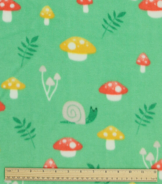 Spring Mushrooms On Green Anti Pill Plush Fleece Fabric By Pop Joann