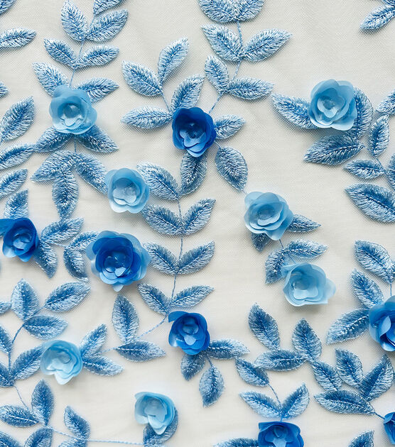 Blue 3d Floral Embellished Mesh Fabric By Sew Sweet Joann
