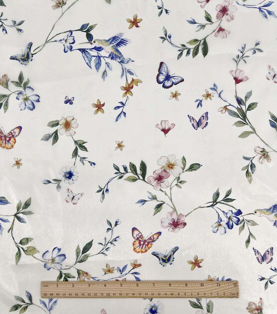 Floral Garden With Butterflies On White Shiny Chiffon Fabric Joann
