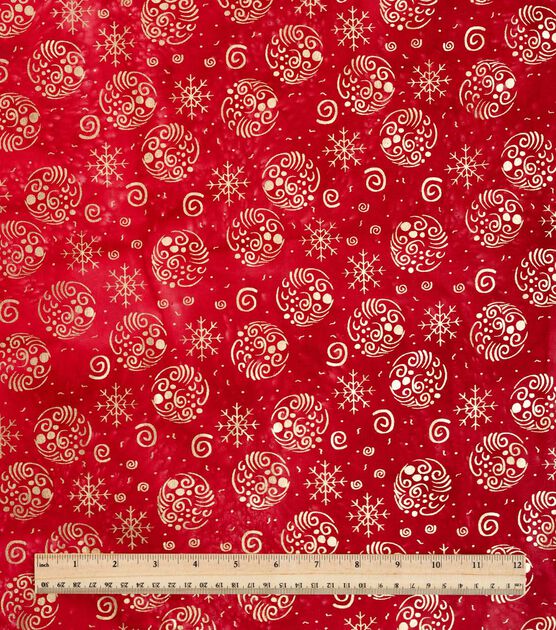 Metallic Ornaments And Snowflakes On Red Christmas Cotton Fabric Joann