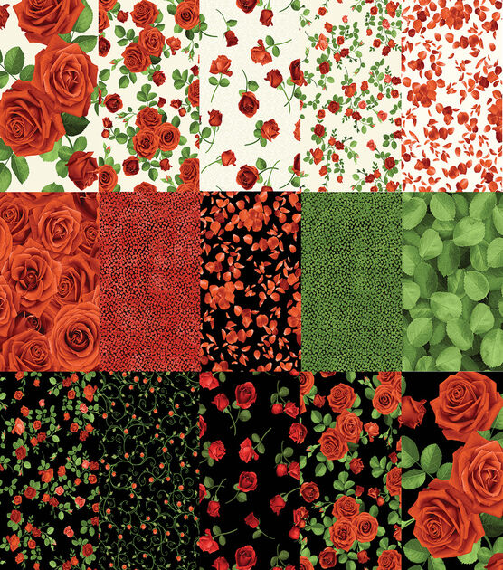 25 Hi Fashion Batik Red Rose Garden Cotton Fabric Strips 40pc Joann