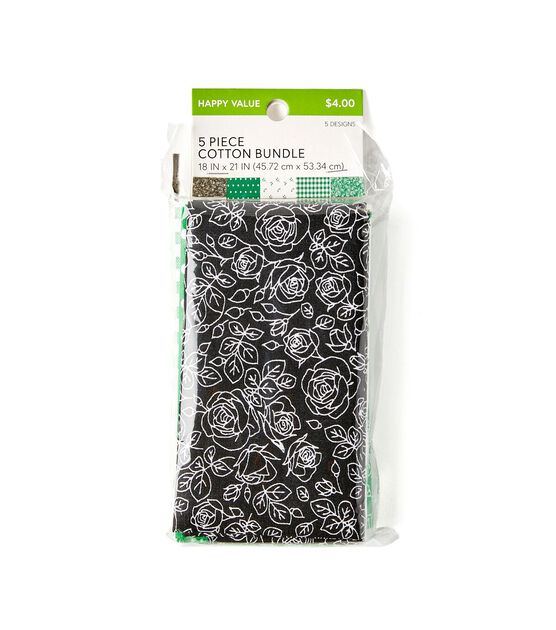 18 X 21 Green Prints Craft Fabric Quarter Bundle 5pc By Happy Value