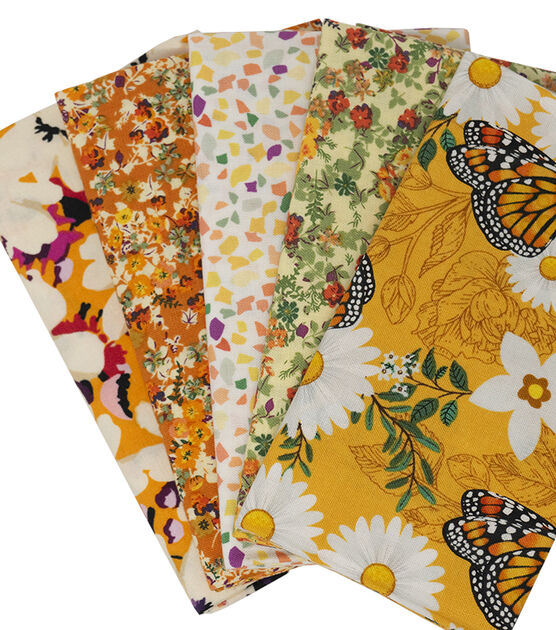 Singer 18 X 21 Orange Butterflies Cotton Fabric Quarter Bundle 5pc