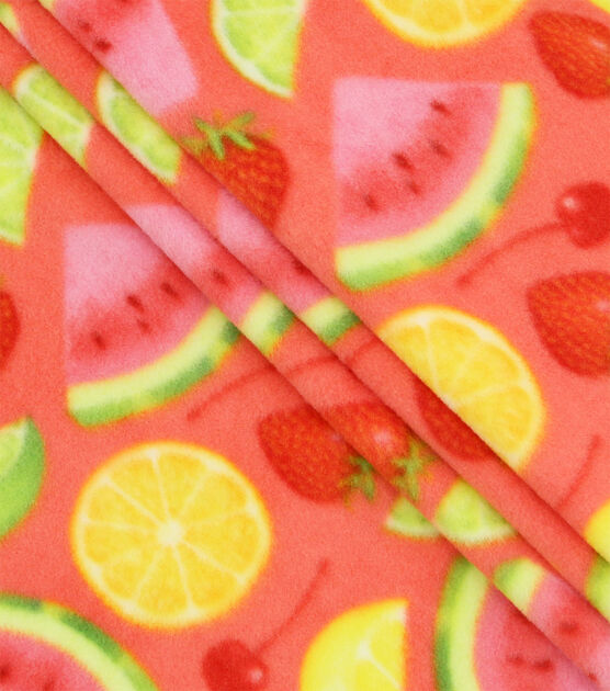 Bold Summer Mixed Fruit On Pink Anti Pill Plush Fleece Fabric Joann