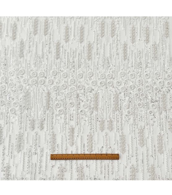 White 3d Beaded Flowers Mesh Fabric Joann