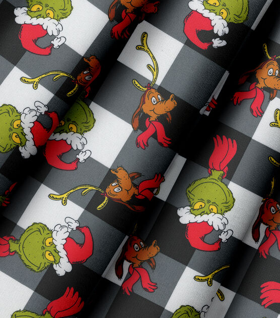 Robert Kaufman Grinches On Black Buffalo Check Christmas Cotton Fabric