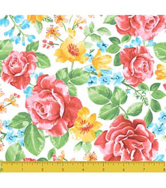 Stitch And Sparkle Watercolor Flowers On White Cotton Fabric Joann