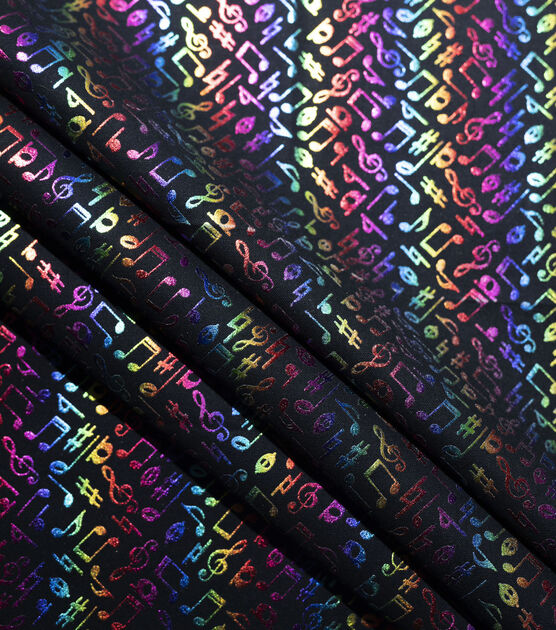 Multicolor Bright Music Notes Novelty Foil Cotton Fabric Joann