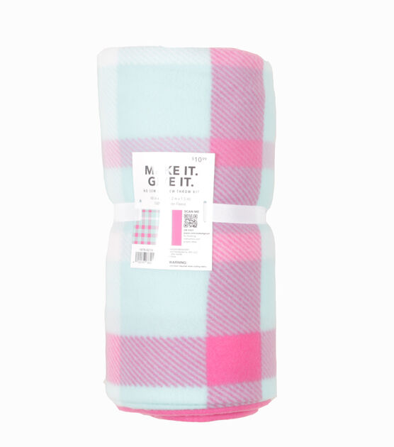 48 Wide Aqua Pink Plaid No Sew Fleece Blanket By Happy Value Joann