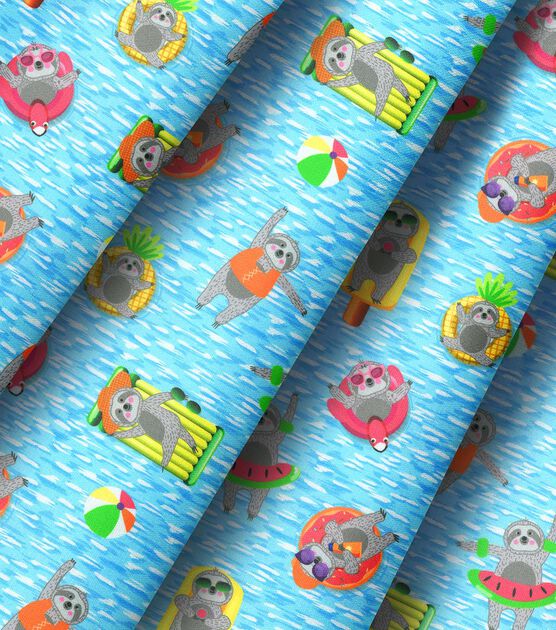 Robert Kaufman Floating Sloths On Blue Novelty Cotton Fabric Joann