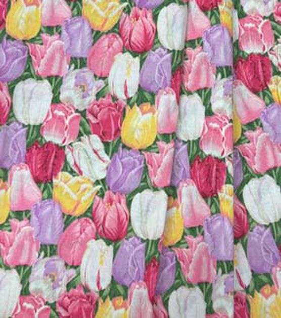 Fabric Traditions Pink And Red Garden Party Tulips Premium Cotton Fabric