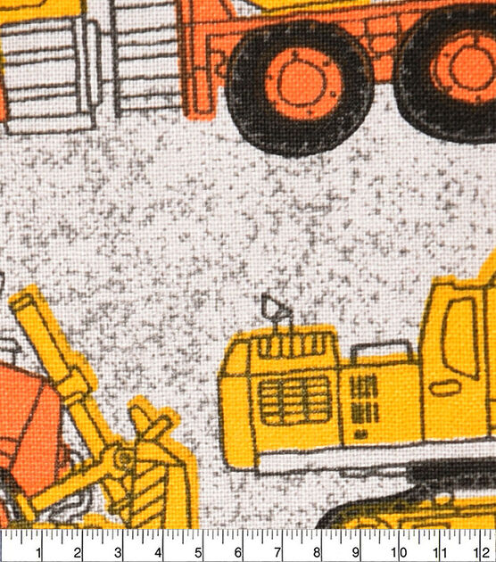 18 X 21 Yellow Construction Trucks Novelty Cotton Fabric Quarter 1pc